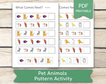 WHAT COMES NEXT? Pet Animals Worksheet, Pattern Activity, Educational ...