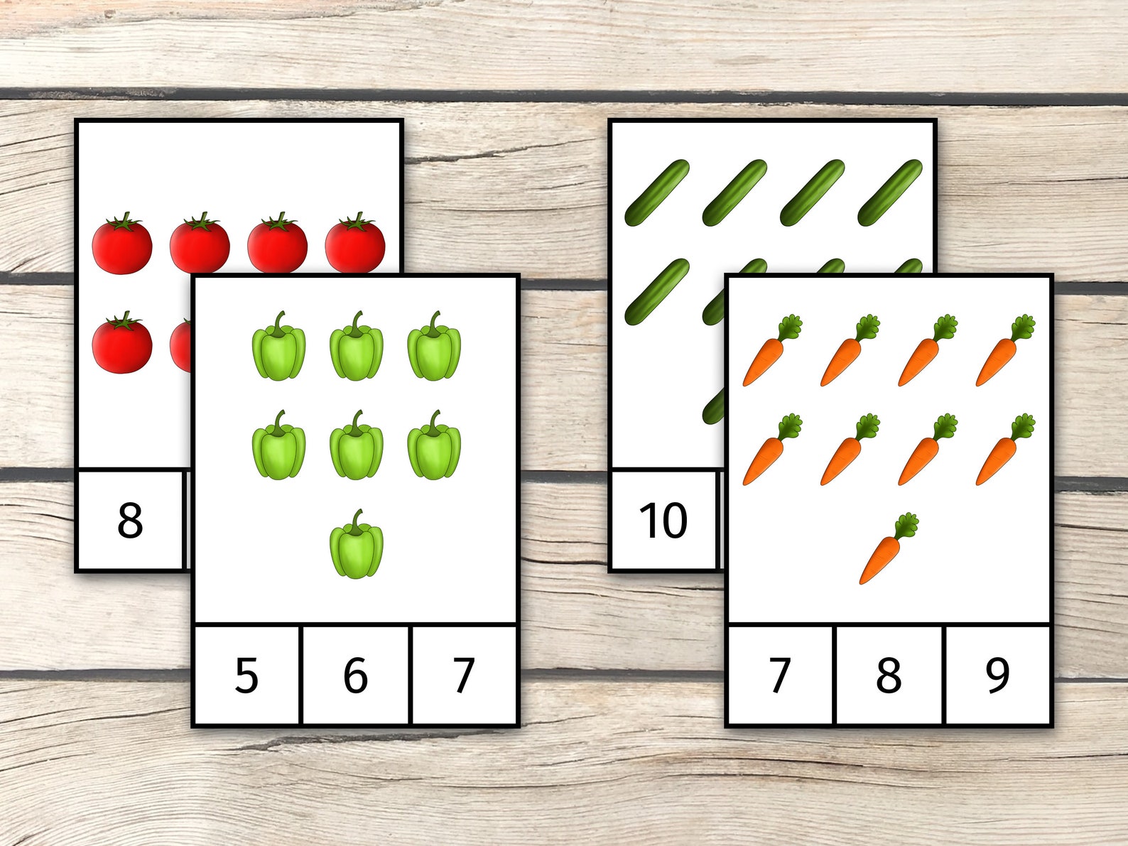 Counting Vegetables 1 to 10 Montessori Cards Preschool Counting ...