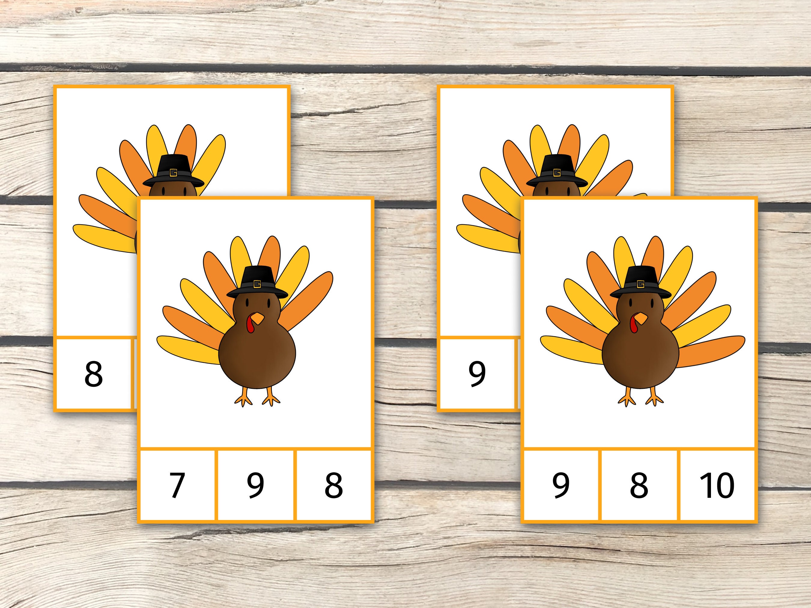 Counting Thanksgiving 1 to 10 Montessori Cards Preschool Counting ...