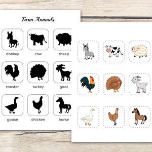 Farm Animals Shadow Matching Game, Farmanimals Worksheet, Matching ...