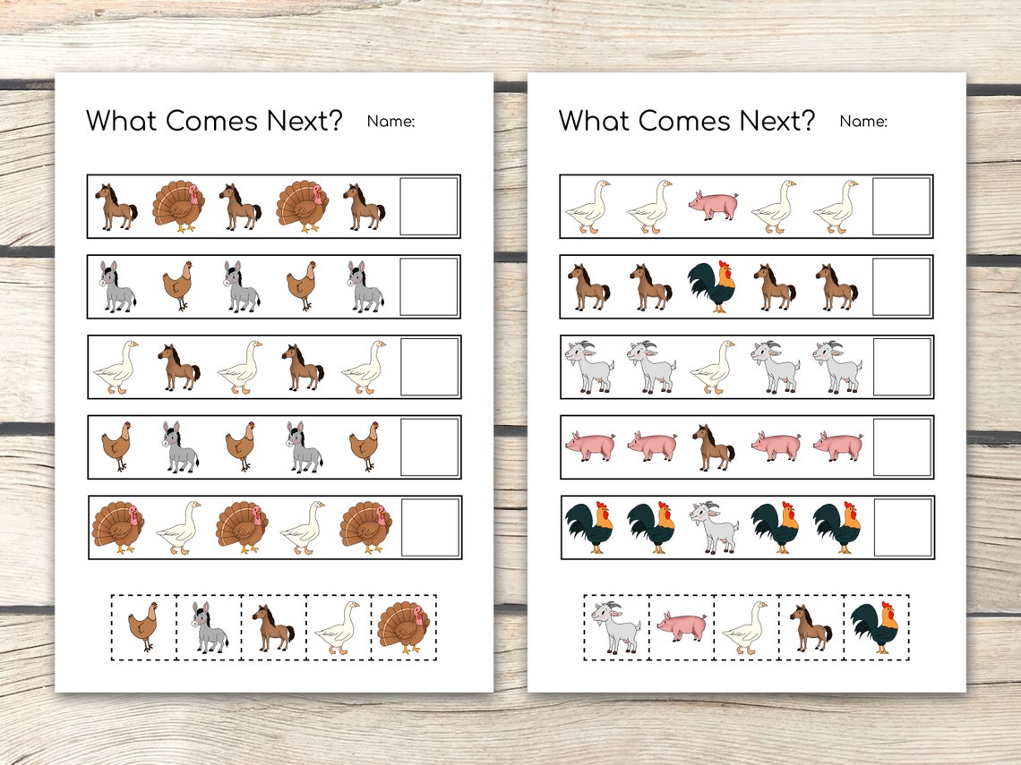 WHAT COMES NEXT? Farm Animals Worksheet, Pattern Activity, Educational ...