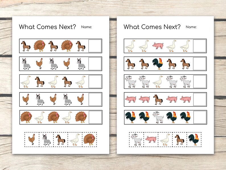 WHAT COMES NEXT? Farm Animals Worksheet, Pattern Activity, Educational ...