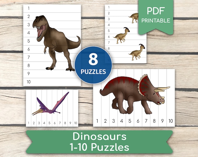 9 Dinosaurs Printable Number Sequence Puzzles. Number 1-10. - Etsy Canada