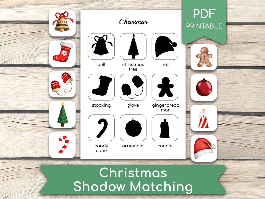 Christmas Shadow Matching Game, Christmas Worksheet, Matching Activity ...