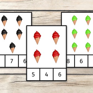 Counting Ice Cream 1 to 10 Montessori Cards Preschool Counting Activity ...