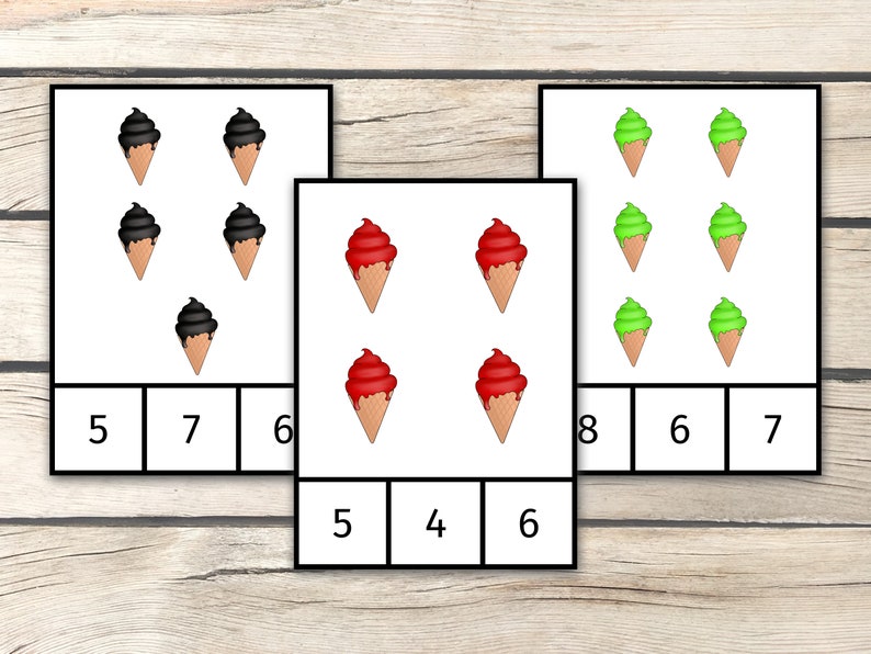 Counting Ice Cream 1 to 10 Montessori Cards Preschool Counting Activity ...