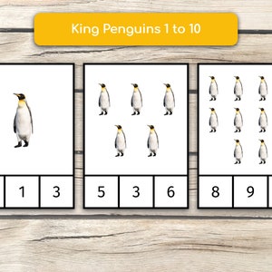 Counting Penguin Types (1 to 10), Montessori Cards, Preschool Counting ...