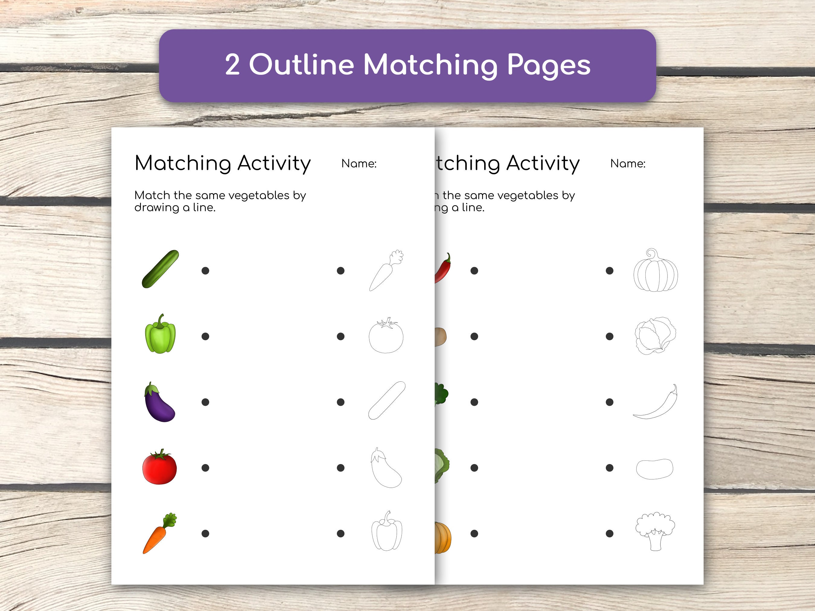 Vegetables Matching Activity 5 Different Types Worksheet • 10 Pages ...