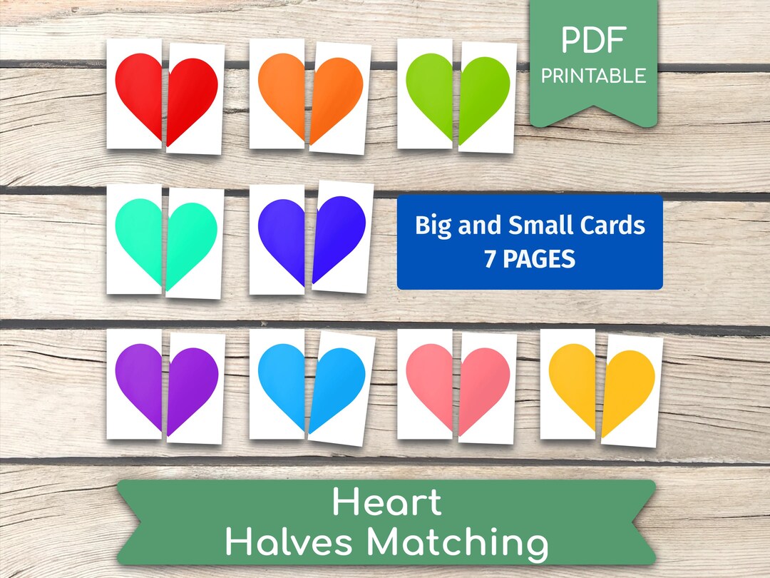 Heart Halves Matching Game: Preschool Learning Activity (PDF Printables ...