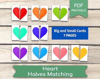 Heart Halves Matching Game: Preschool Learning Activity (PDF Printables ...