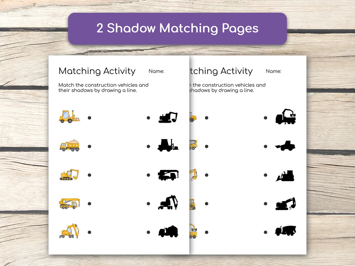 Construction Vehicles Matching Activity 5 Different Types Worksheet ...