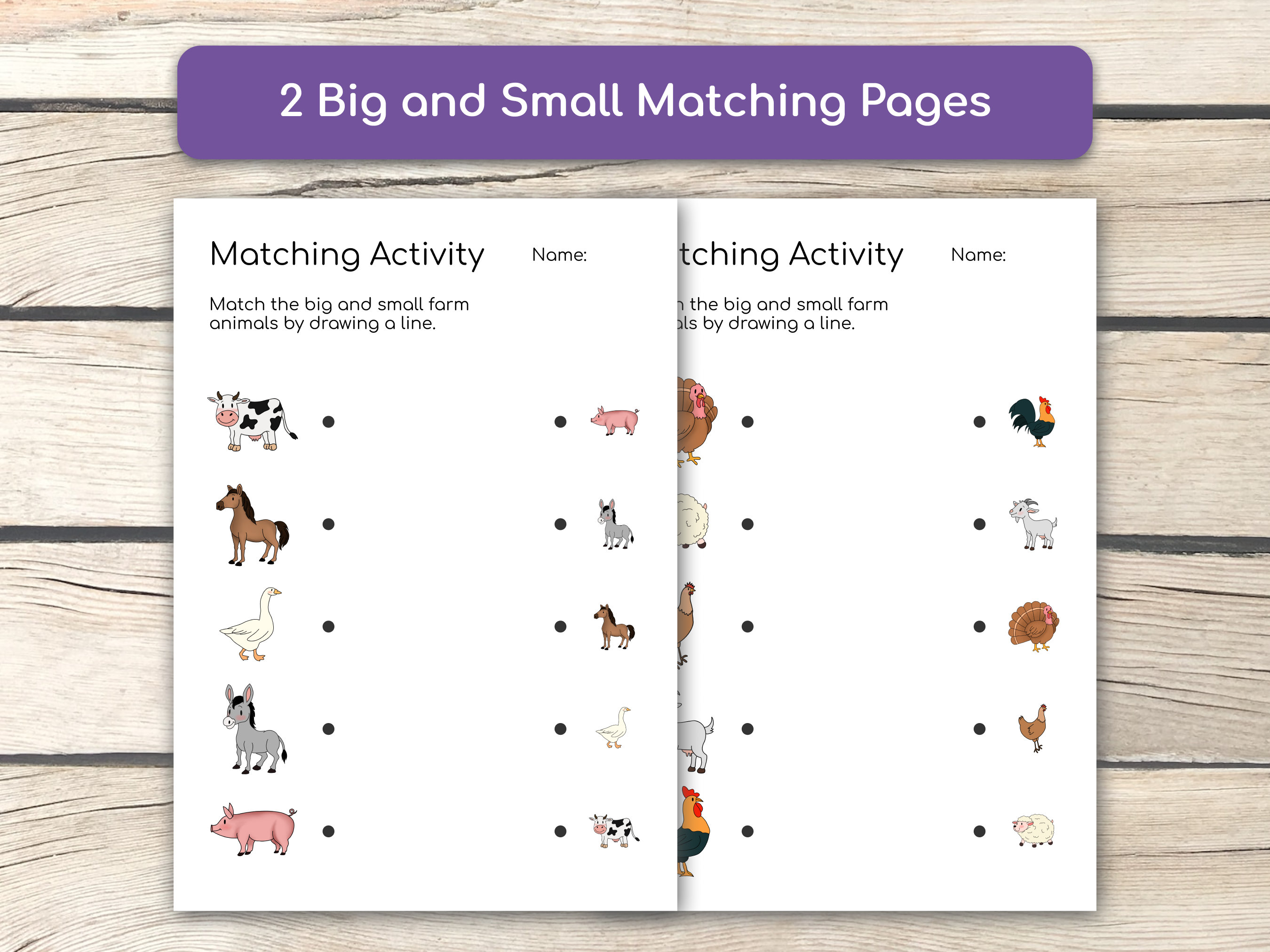Farm Animals Matching Activity 5 Different Types Worksheet • 10 Pages ...