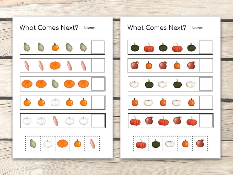 WHAT COMES NEXT Types of Pumpkins Worksheet, Pattern Activity ...
