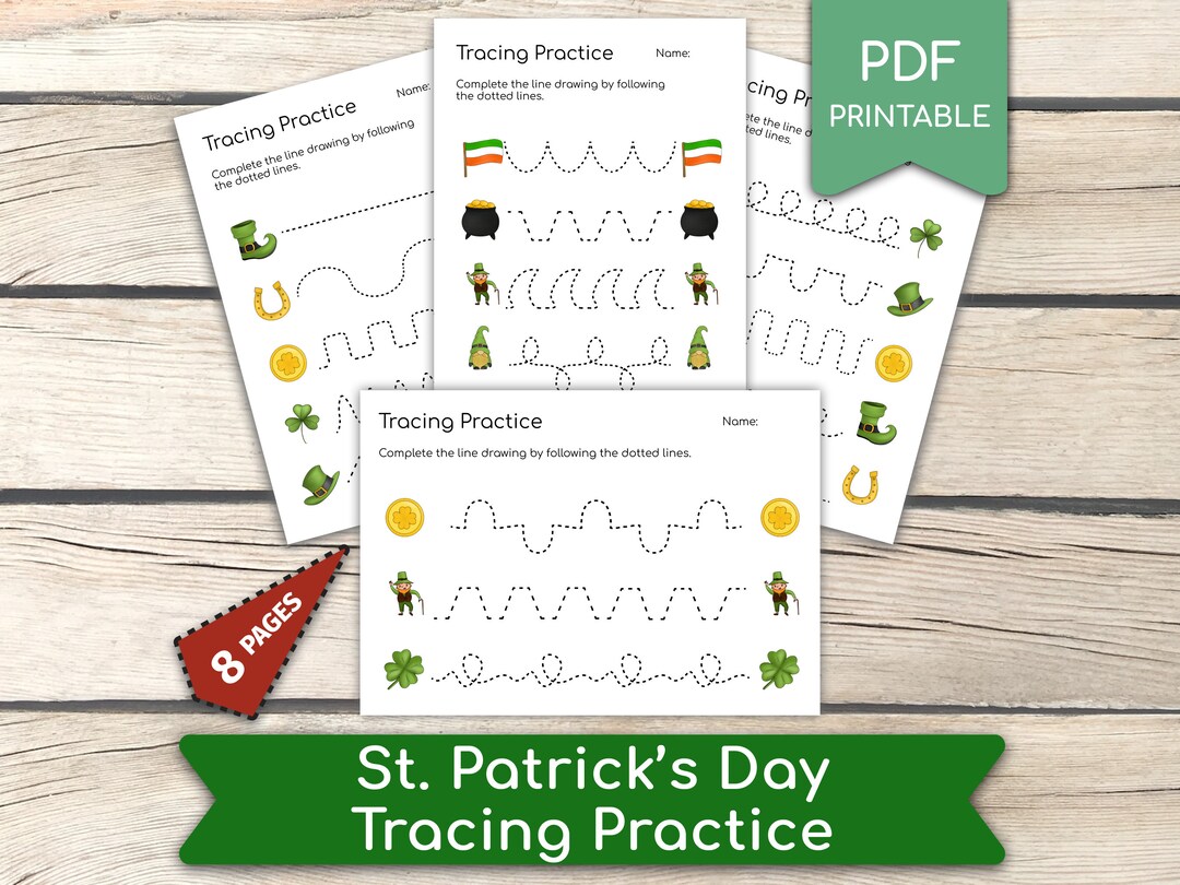 St. Patrick's Day Tracing Practice: Pre-writing Activity (PDF Printable ...
