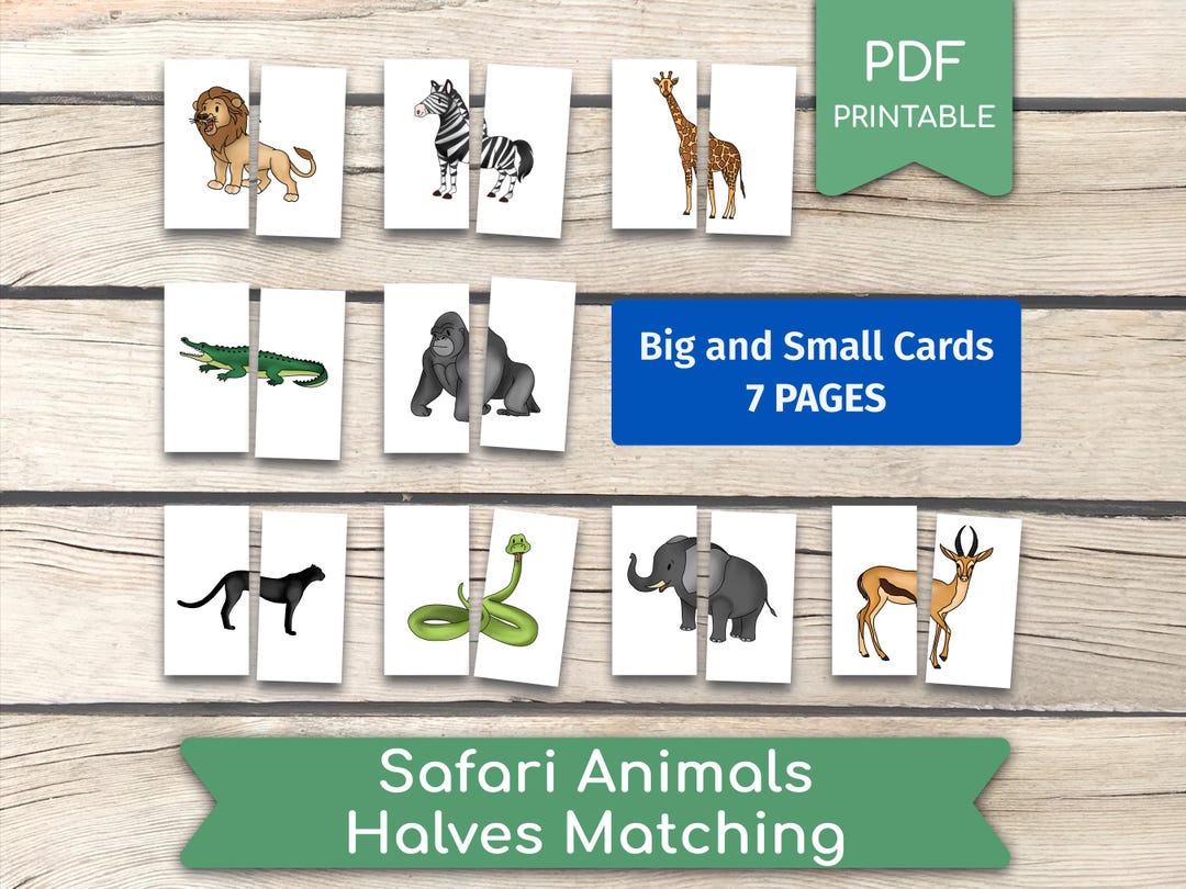 Safari Animals Halves Matching Game: Preschool Learning Activity (PDF ...