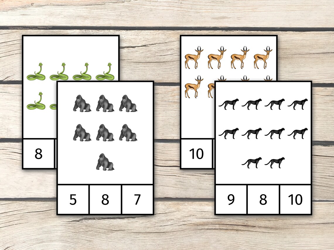 Counting Safari Animals 1 to 10 Montessori Cards Preschool Counting ...