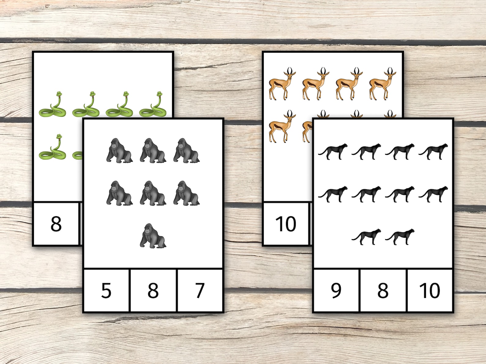 Counting Safari Animals 1 to 10 Montessori Cards Preschool Counting ...