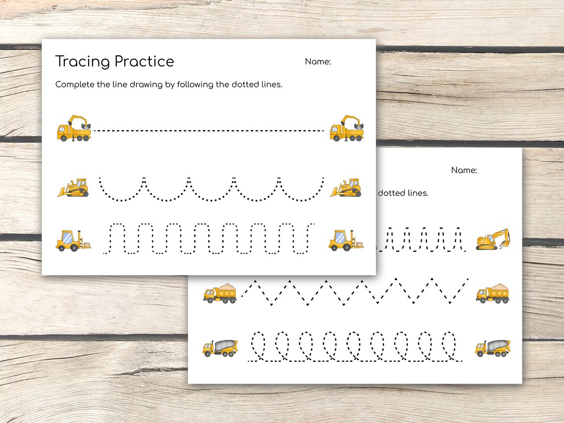 Construction Vehicles Line Tracing Practice: Preschool Learning (PDF ...