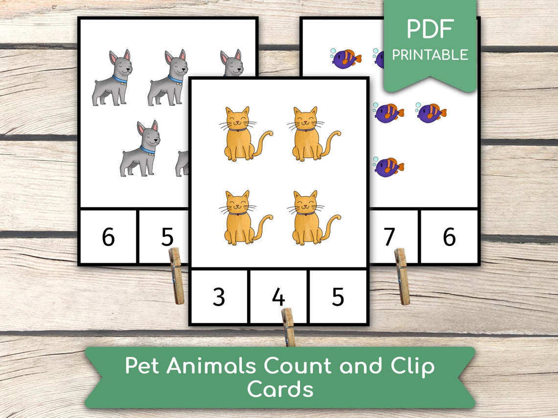 Counting Pet Animals 1 to 10 Montessori Cards Preschool Counting ...