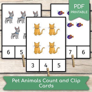 Counting Pet Animals 1 to 10 Montessori Cards Preschool Counting ...