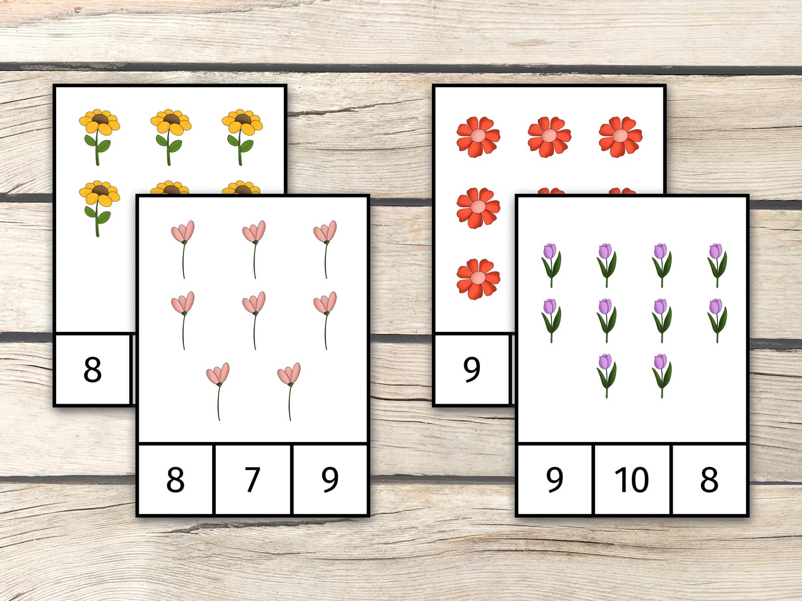 Counting Spring 1 to 10 Montessori Cards Preschool Counting Activity ...