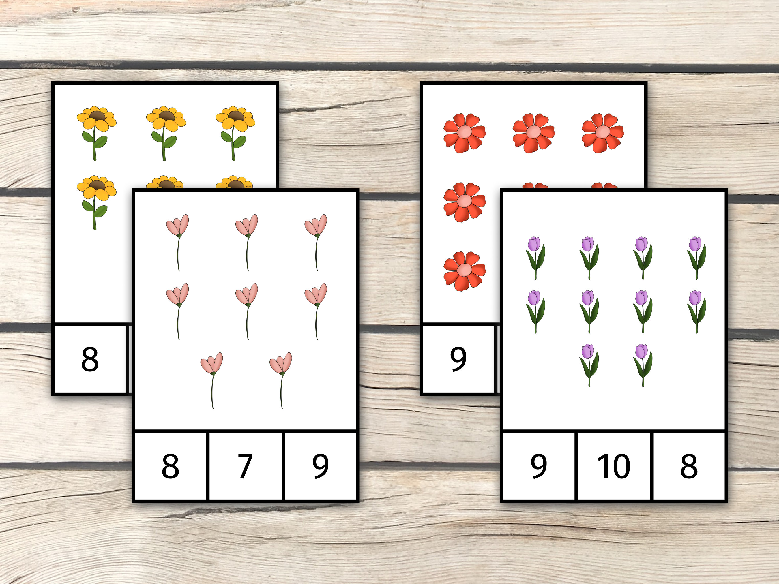 Counting Spring 1 to 10 Montessori Cards Preschool Counting Activity ...