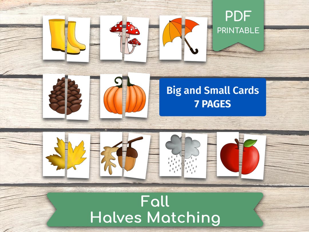 Fall Halves Matching Game: Preschool Learning Activity (PDF Printables ...