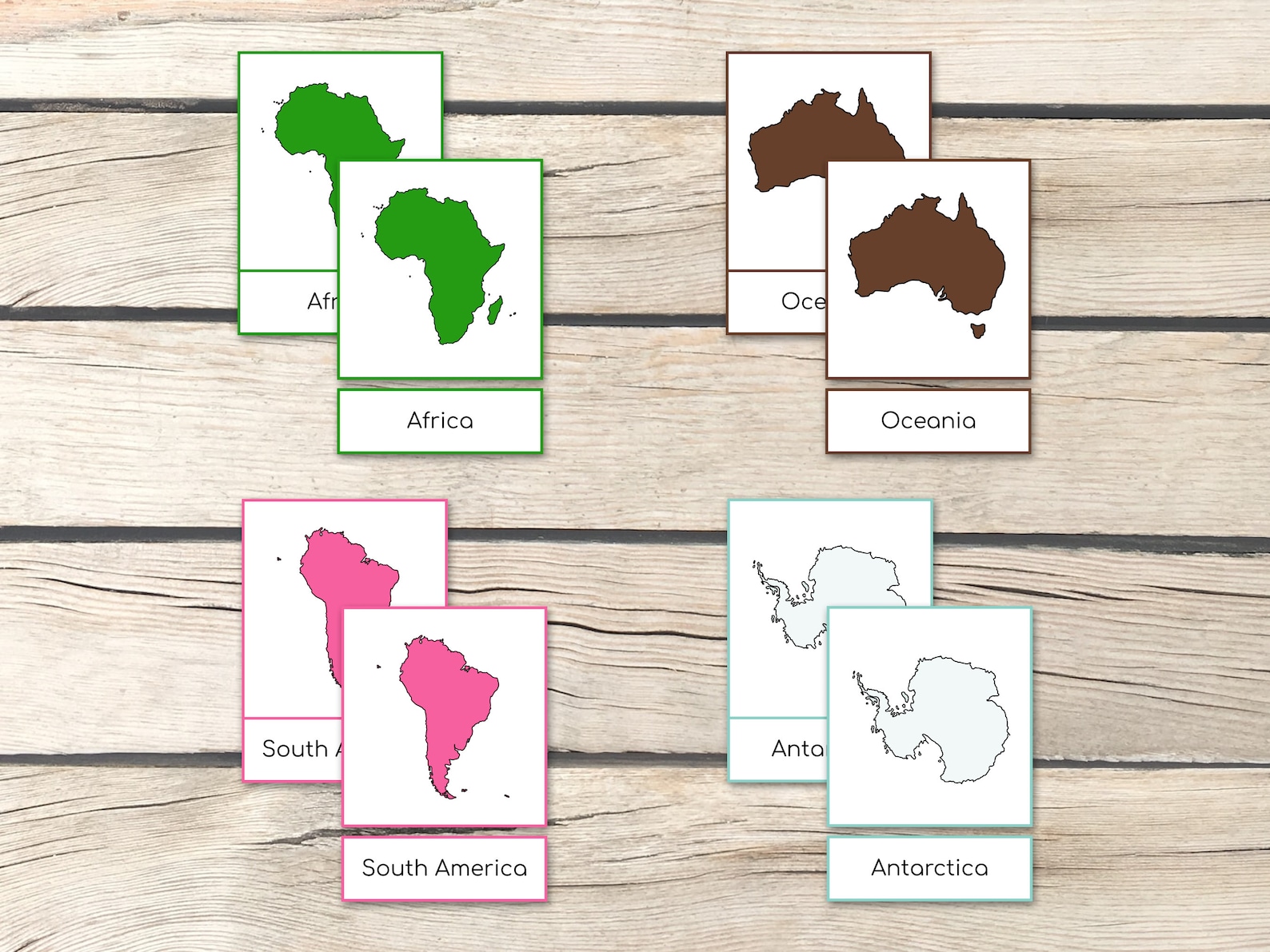 Continents Montessori Cards, Continents Cards, 3-part Cards ...
