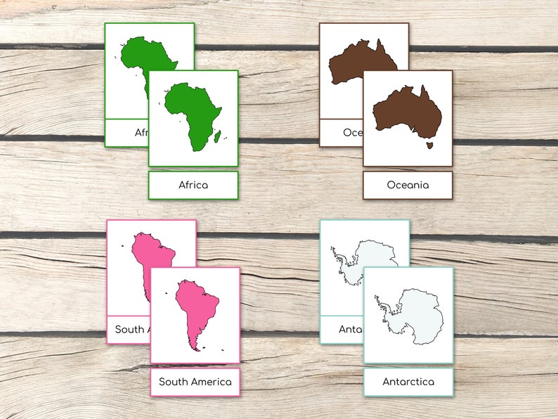 Continents Montessori Cards, Continents Cards, 3-part Cards ...
