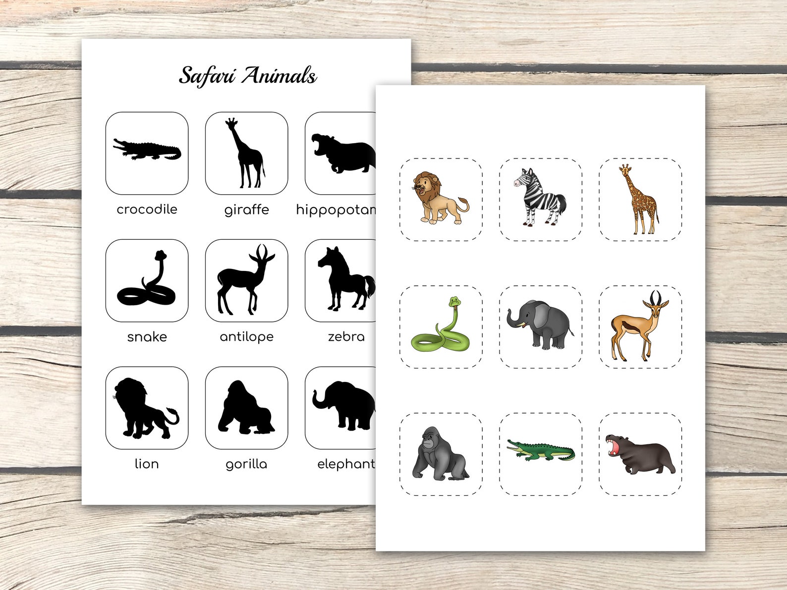 Safari Animals Shadow Matching Game, Safari Animals Worksheet, Matching ...