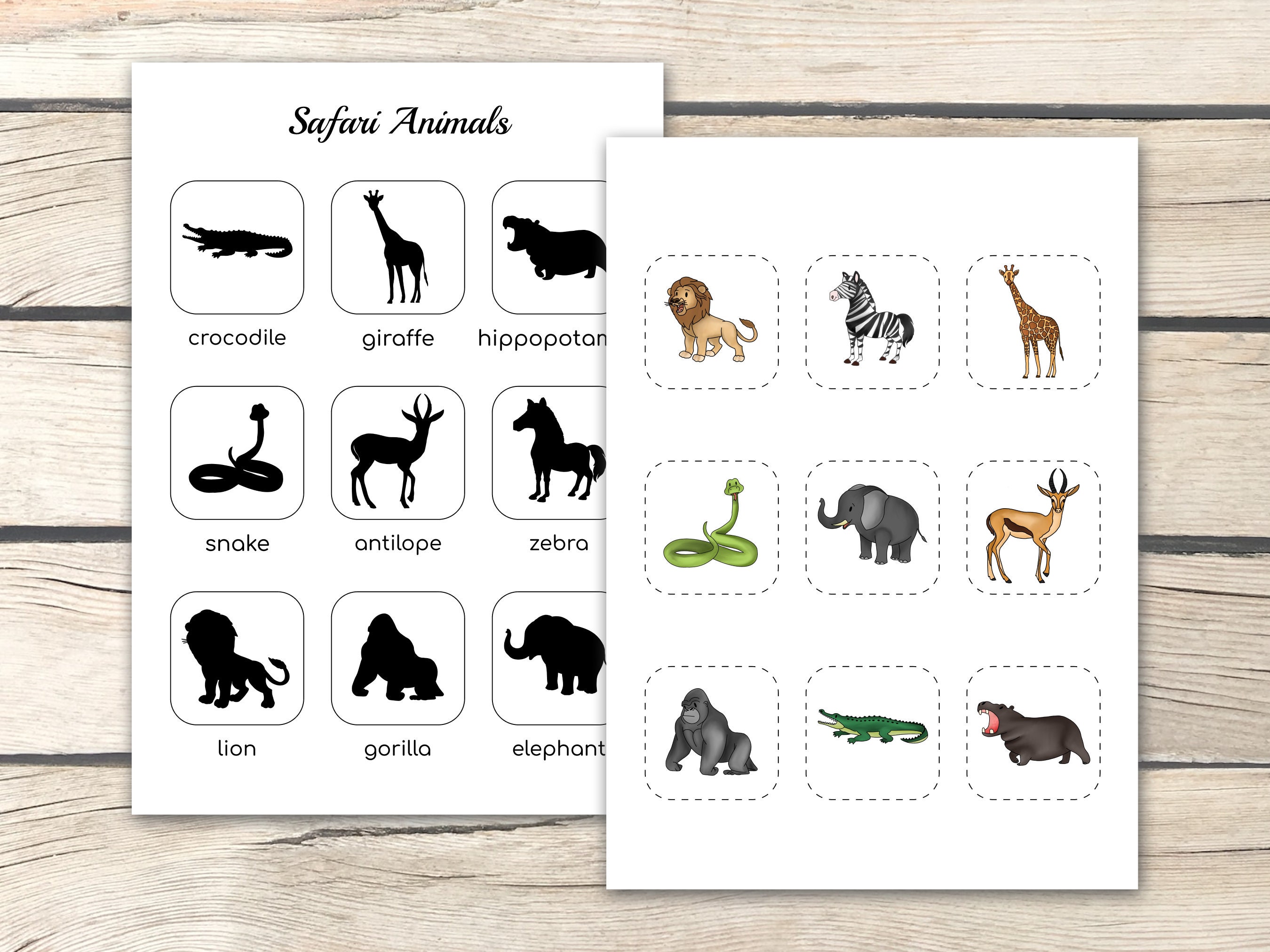 Safari Animals Shadow Matching Game, Safari Animals Worksheet, Matching ...