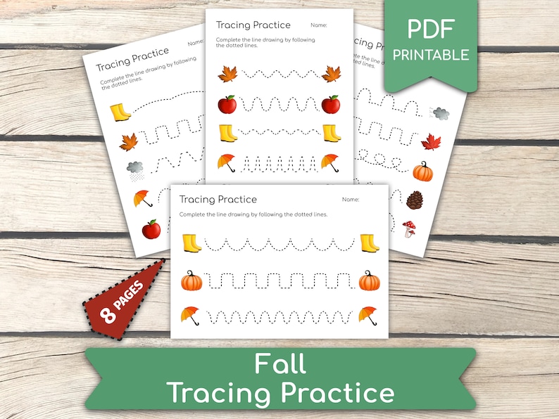 Fall Line Tracing Practice: Pre-writing Activity, Homeschool (PDF ...