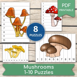 Mushrooms 1-10 Puzzles, Mushrooms Activity, Mushroom Number Puzzles ...