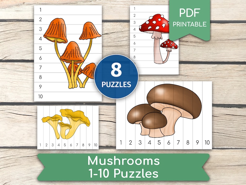 Mushrooms 1-10 Puzzles, Mushrooms Activity, Mushroom Number Puzzles ...