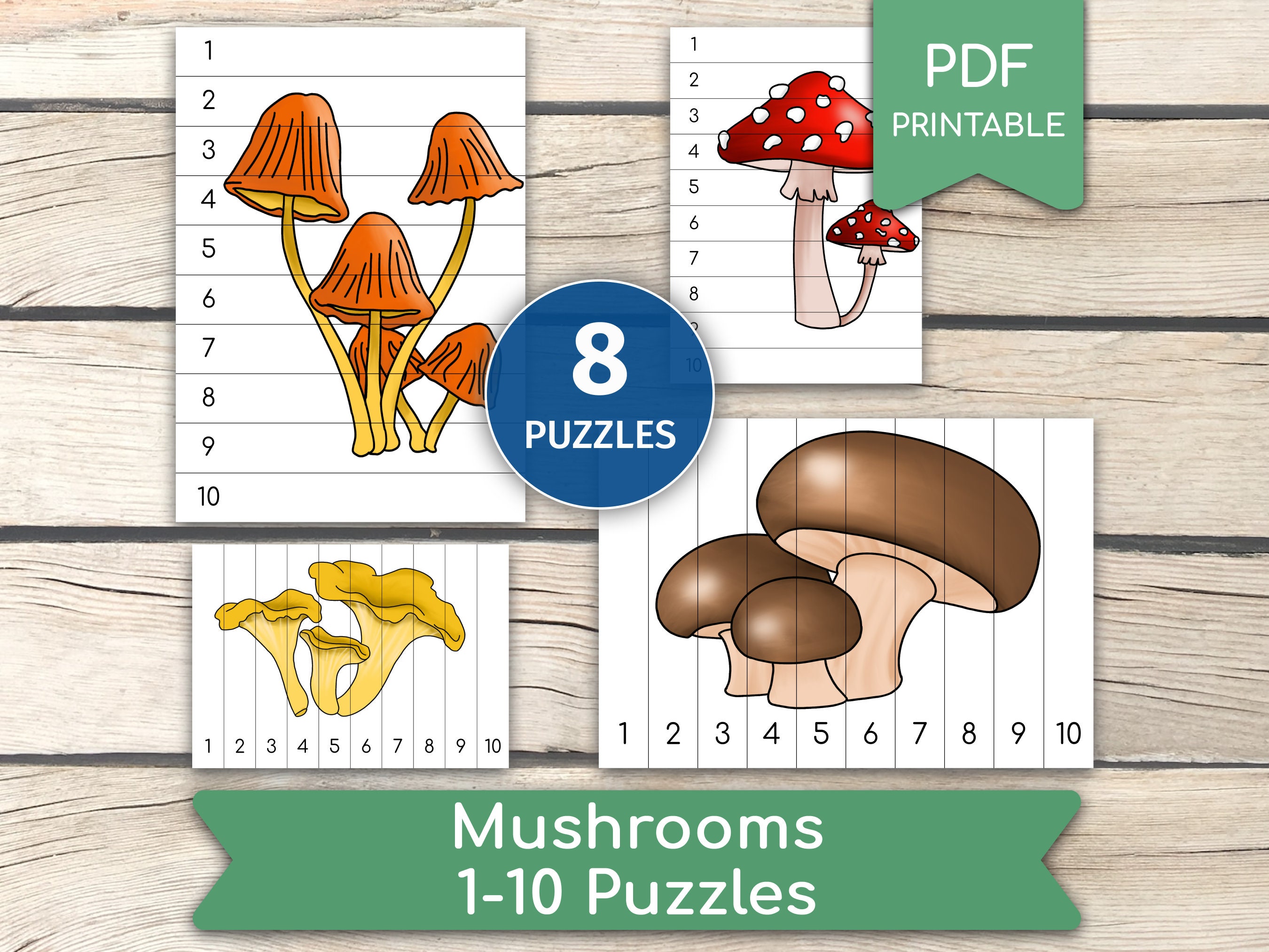 Mushrooms 1-10 Puzzles, Mushrooms Activity, Mushroom Number Puzzles ...