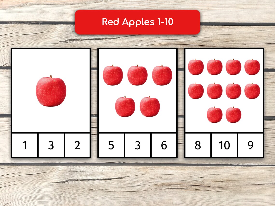 Counting Apple Varieties (1 to 10), Montessori Cards, Preschool ...