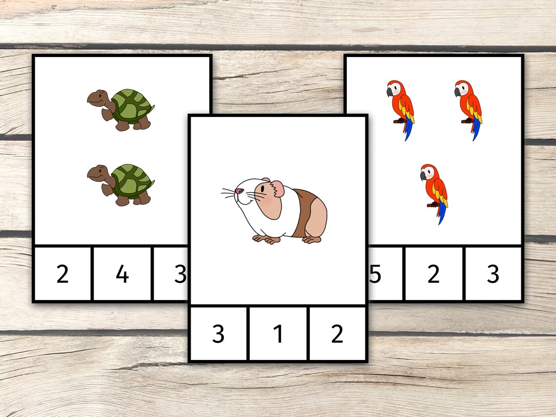 Counting Pet Animals 1 to 10 Montessori Cards Preschool Counting ...