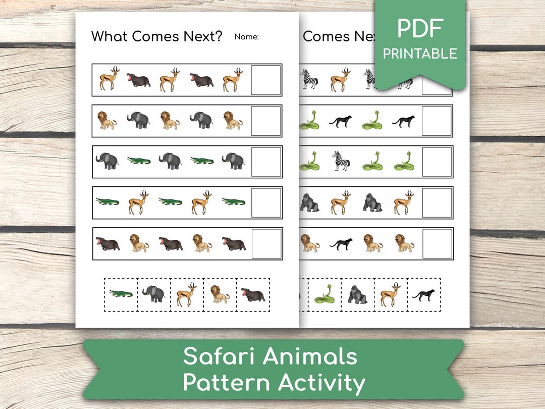 WHAT COMES NEXT? Safari Animals Worksheet, Pattern Activity ...