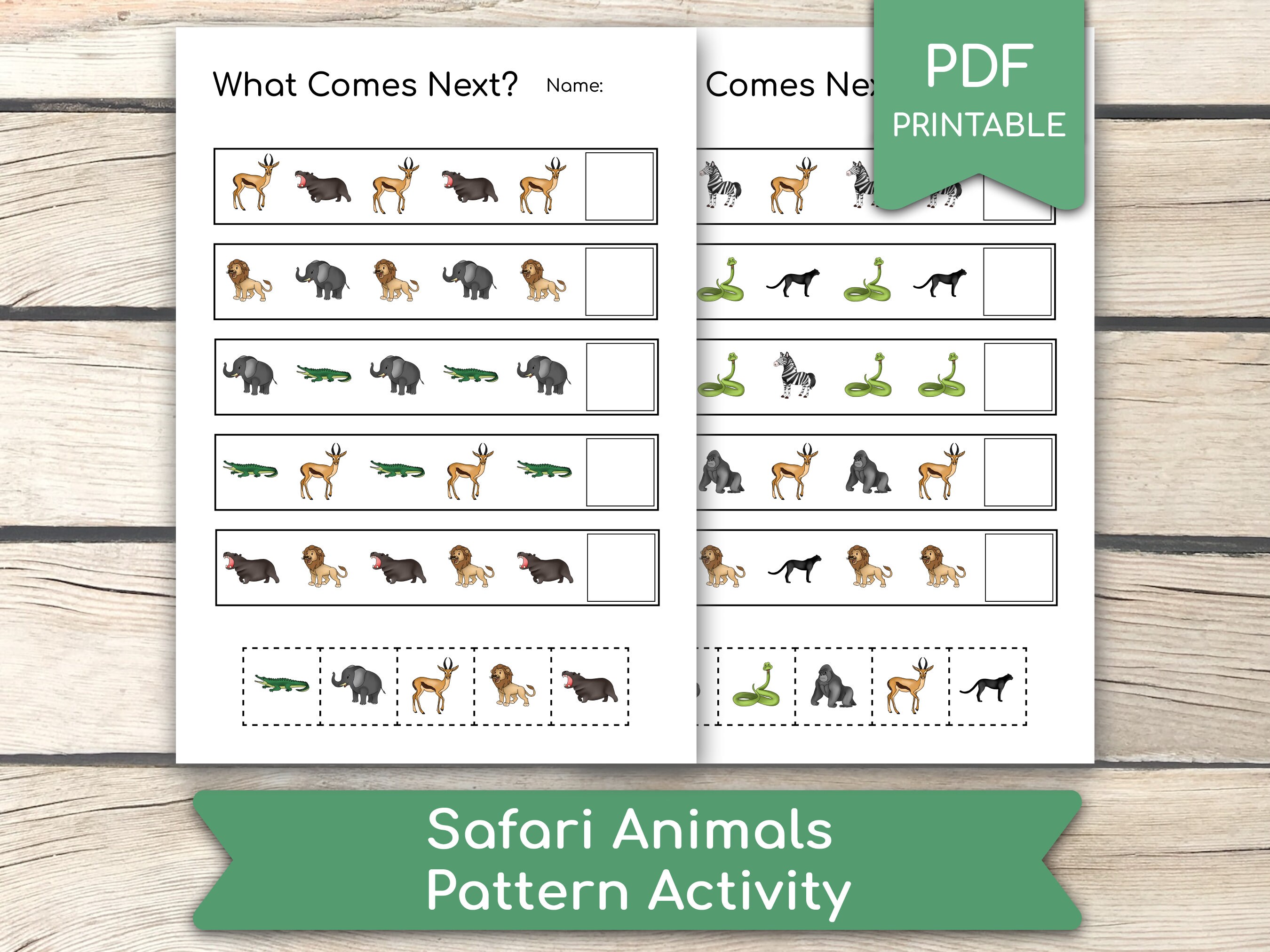 Safari Animals Pattern Worksheet: Preschool Activity (PDF Printables ...