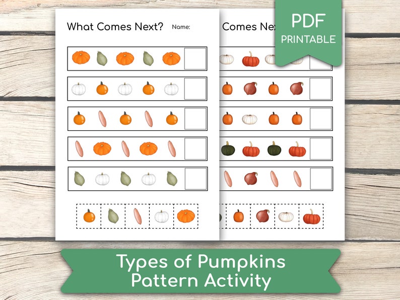 WHAT COMES NEXT? Types of Pumpkins Worksheet, Pattern Activity ...
