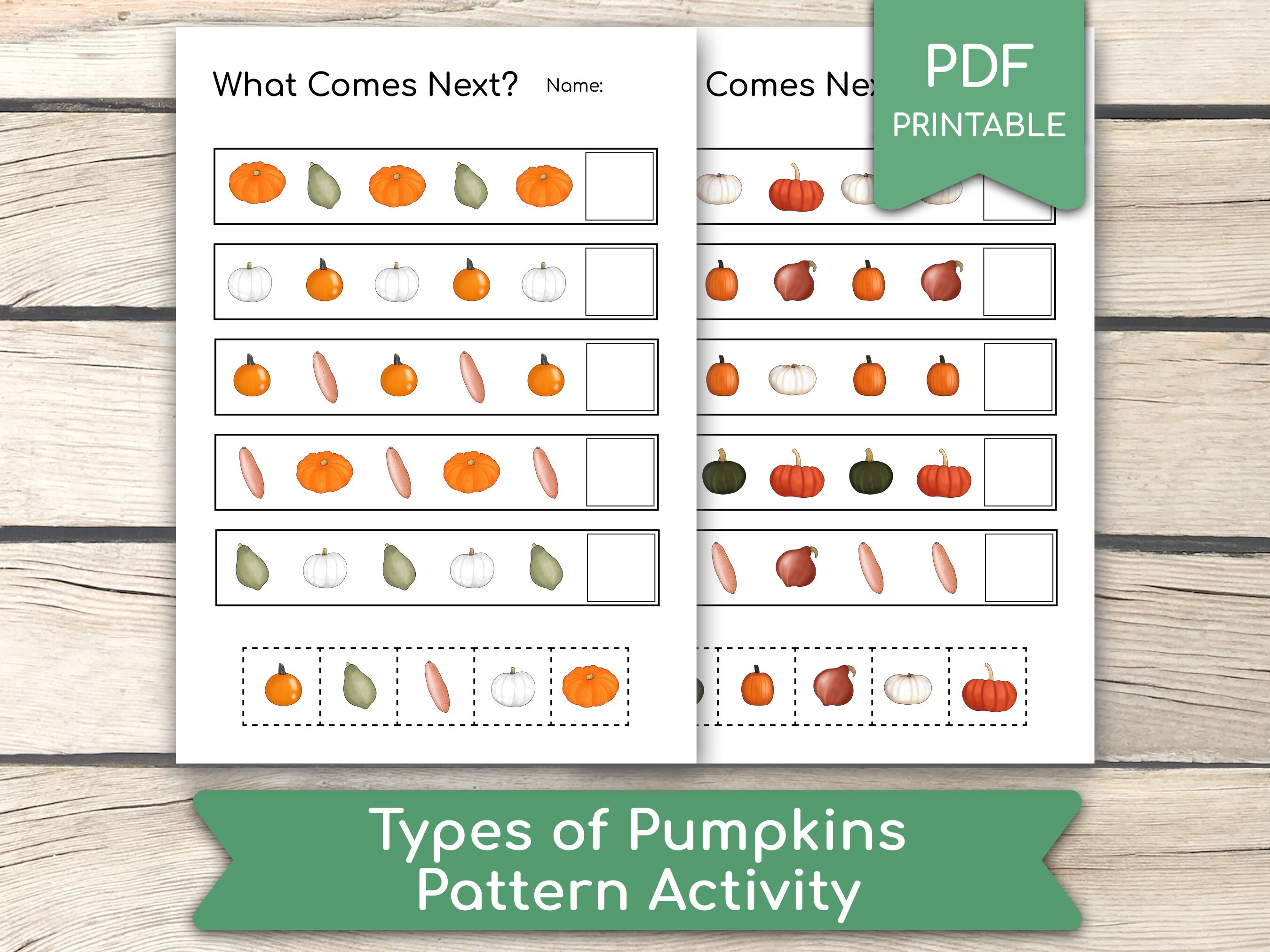 WHAT COMES NEXT? Types of Pumpkins Worksheet, Pattern Activity ...