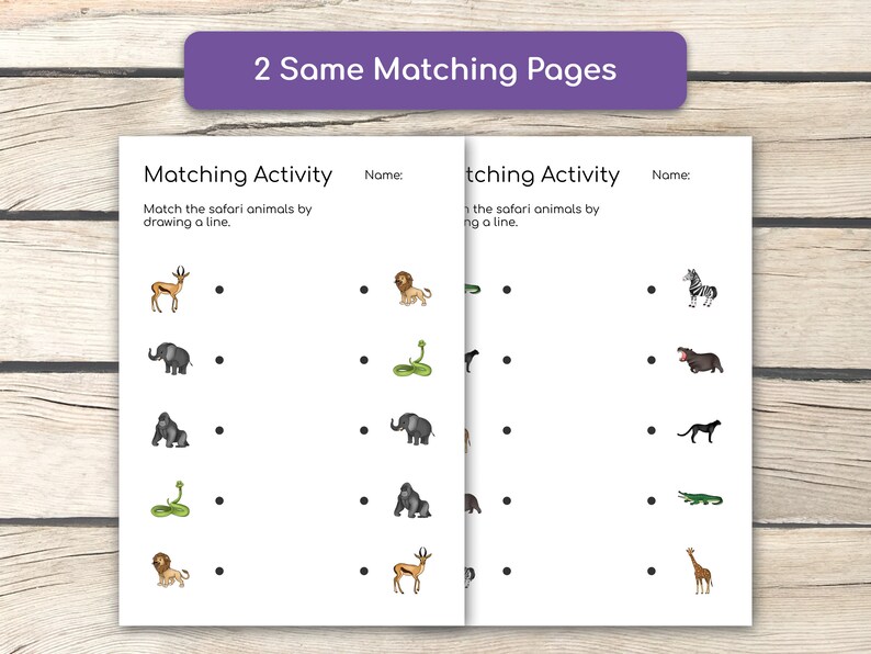 Safari Animals Matching Game: Preschool Kindergarten Activity (PDF ...