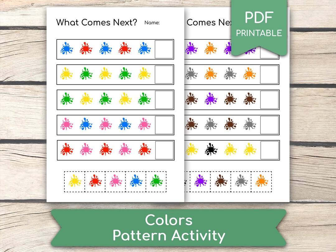 Colors Pattern Worksheet: What Comes Next Activity (PDF Printables) - Etsy