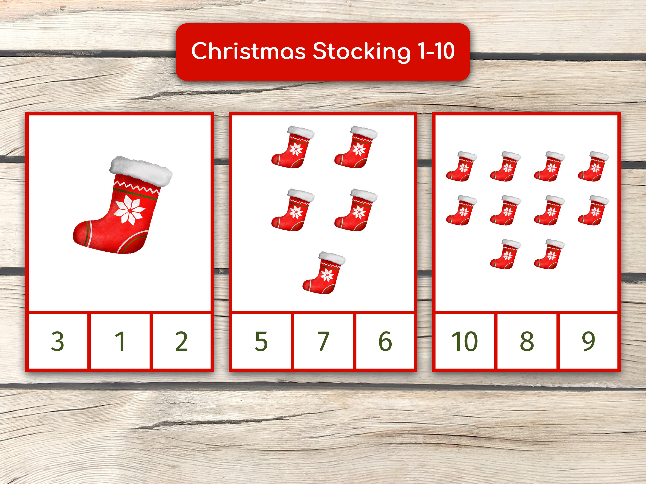 Counting Christmas Cards (1 to 10), Montessori Cards, Preschool ...