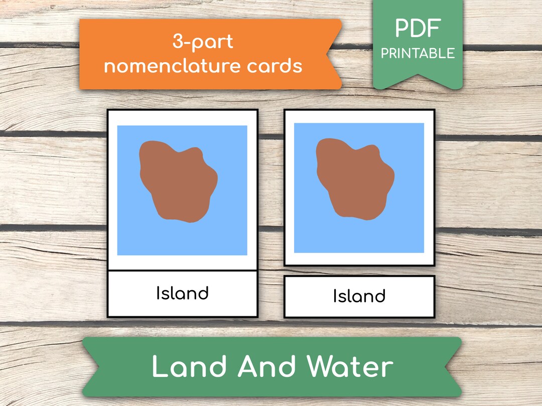 LAND AND WATER Montessori Cards, Flash Cards, Nomenclature Flashcards ...