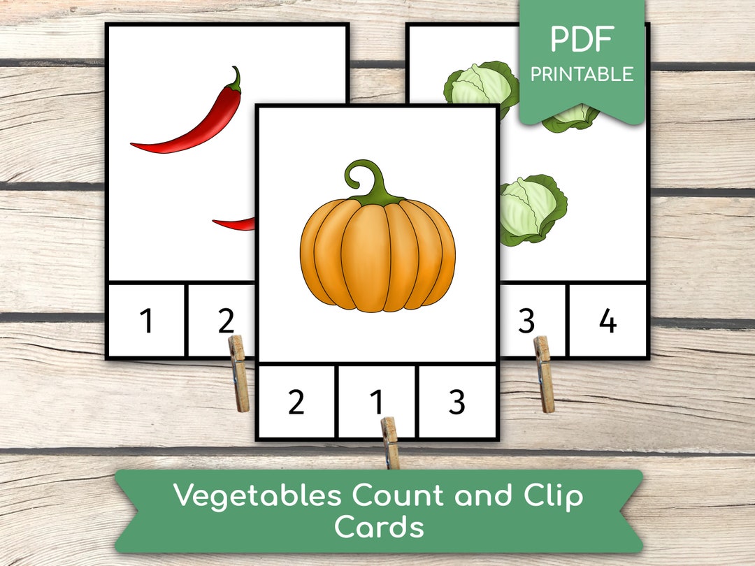 Counting Vegetables 1 to 10 Montessori Cards Preschool Counting ...