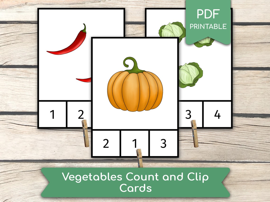 Counting Vegetables 1 to 10 Montessori Cards Preschool Counting ...