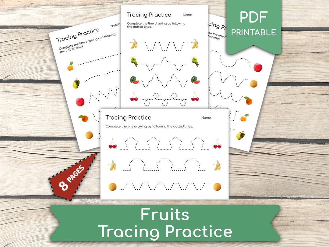 Preschool Line Tracing Practice, Fruits (real Pictures) Pre-writing ...