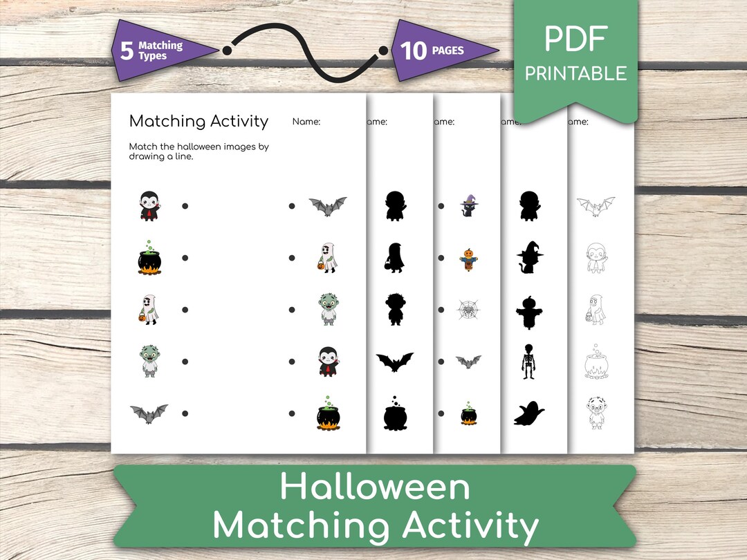 Halloween Matching Game: Preschool Activity Worksheet (PDF Printables ...
