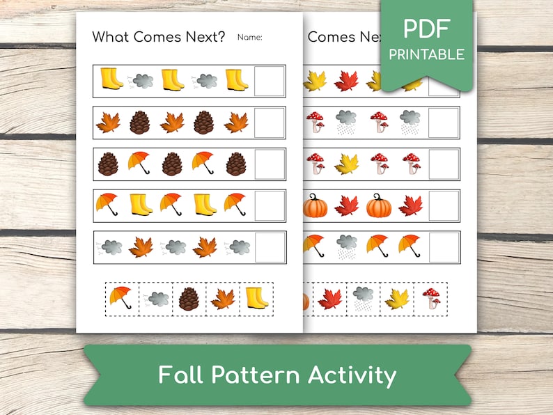 WHAT COMES NEXT? Fall Items Worksheet, Pattern Activity, Educational ...
